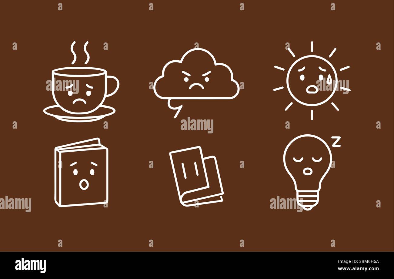 A minimalist illustration showing a collection of emotive icons ...