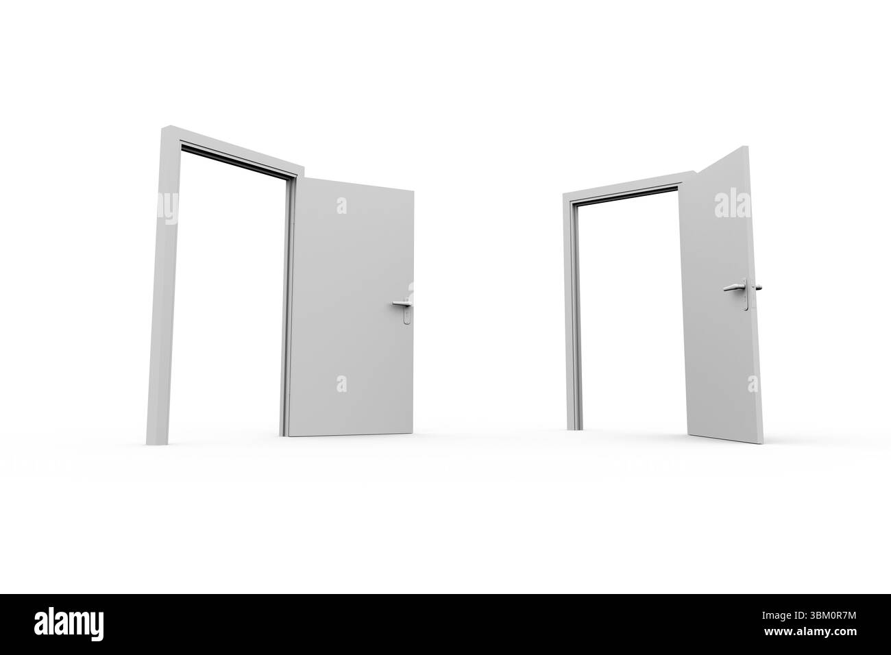 Flat design illustration is showing two open door frames with metallic ...