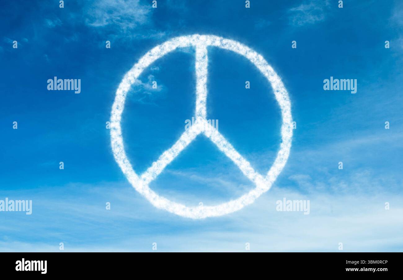 Large cloud peace symbol is forming in high-altitude flat design sky ...
