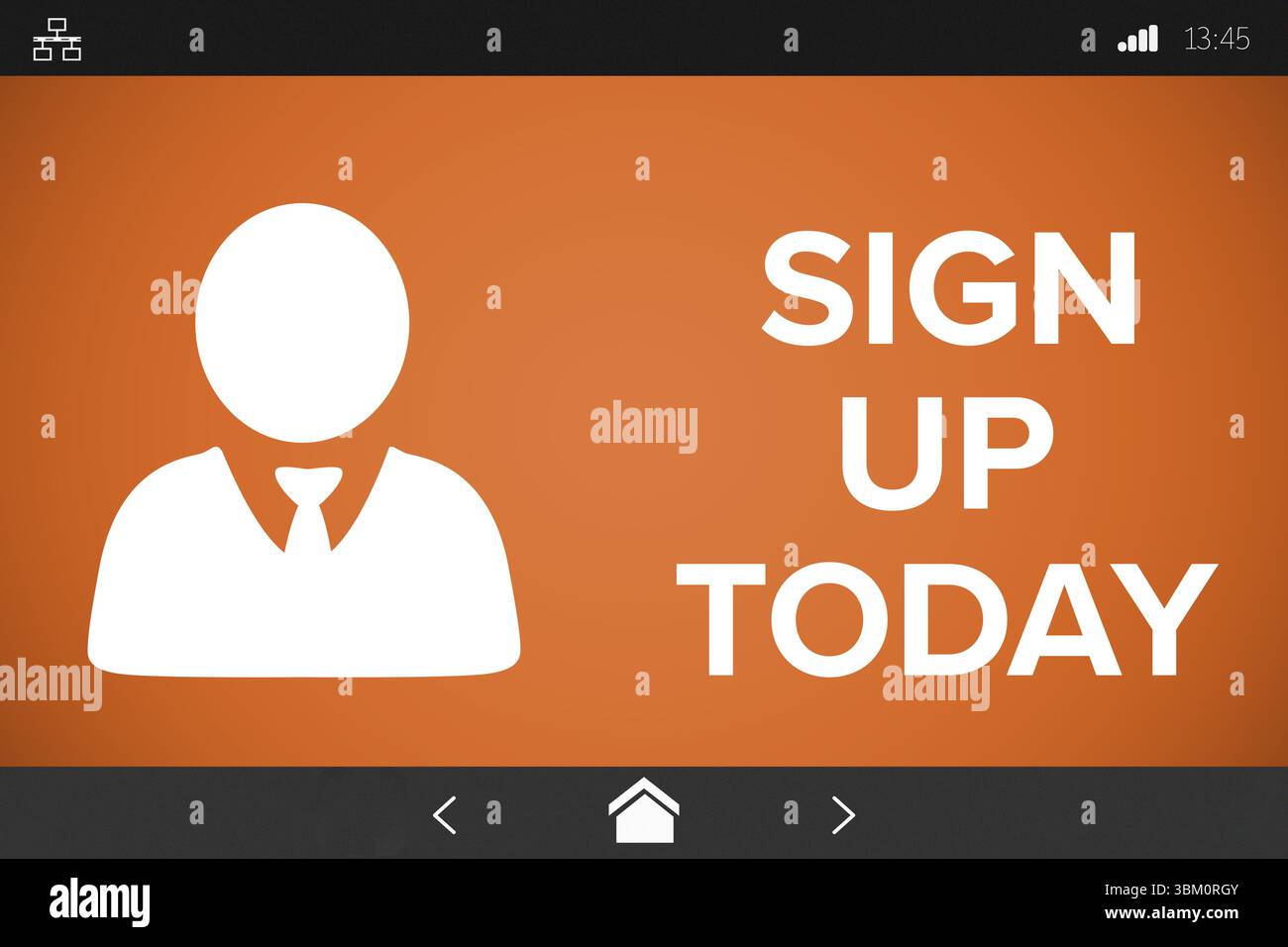 Sign Up Now text with human icon on brown screen Stock Photo - Alamy