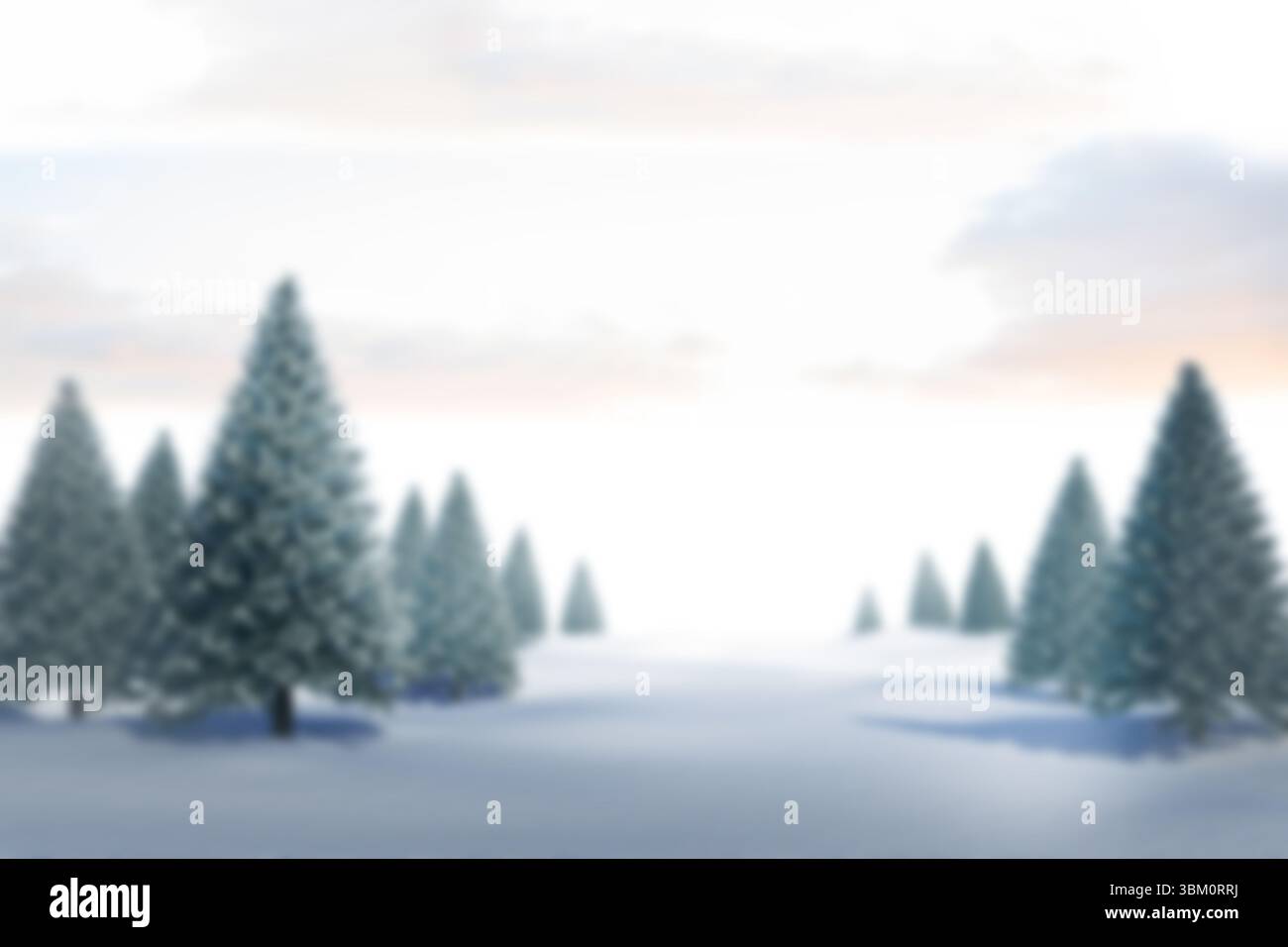 Large snow-covered pine tree is standing in flat design snowy field ...