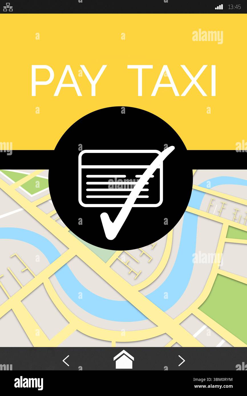 Digitally generated image of Pay Taxi text with map Stock Photo - Alamy