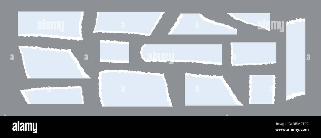 Light blue torn paper pieces set. Ripped paper sheet strips collection ...