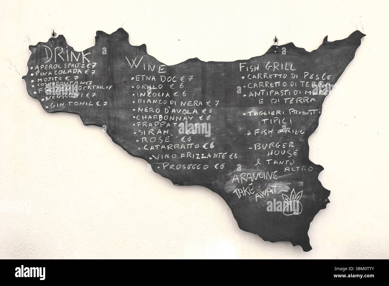 Cefalu, Sicily. Map of Sicily chalkboard menu. (Editorial Use Only ...