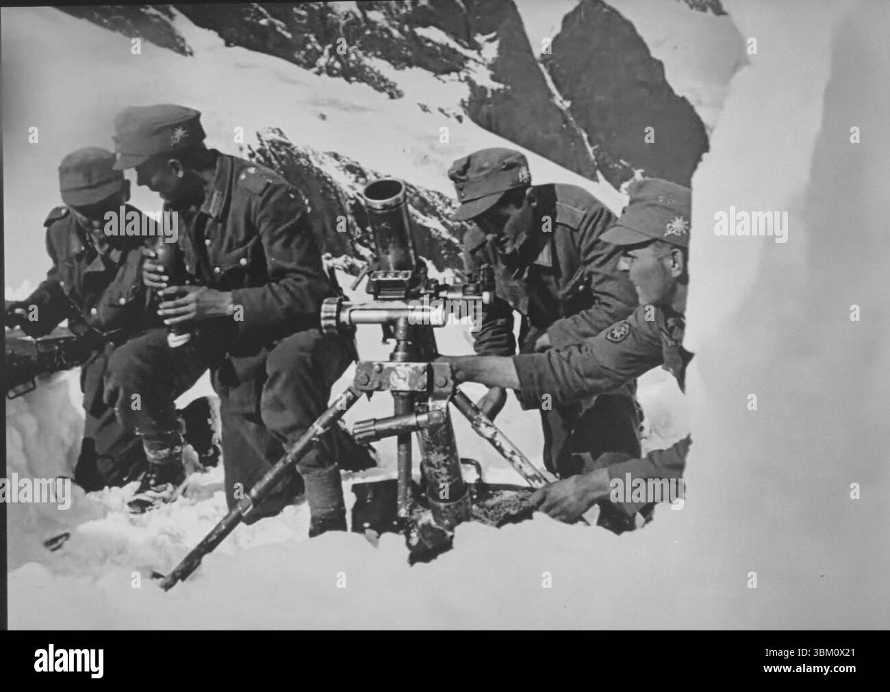 WW2 Screen B&W Still German Mountain Troops prepare to fire an 8cm ...