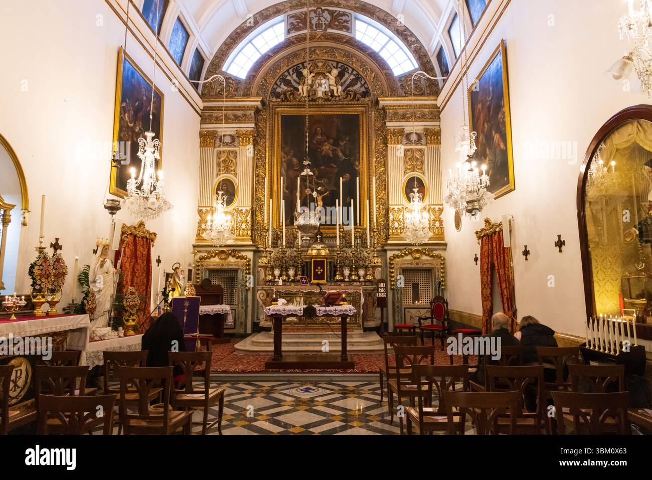 Malta, Mdina. Saint Peter's Church and Monastery. Interior with nave ...