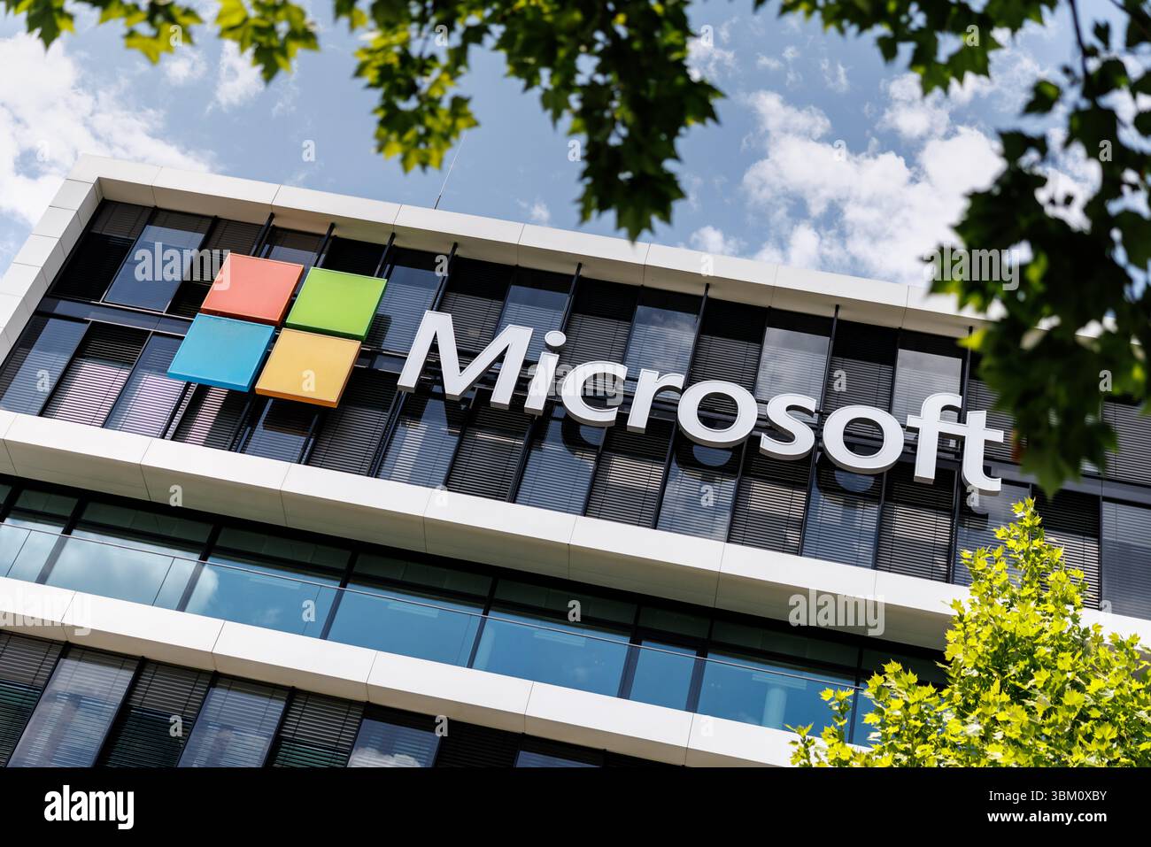 Munich, Germany. 23rd June, 2025. The Microsoft logo and lettering can ...