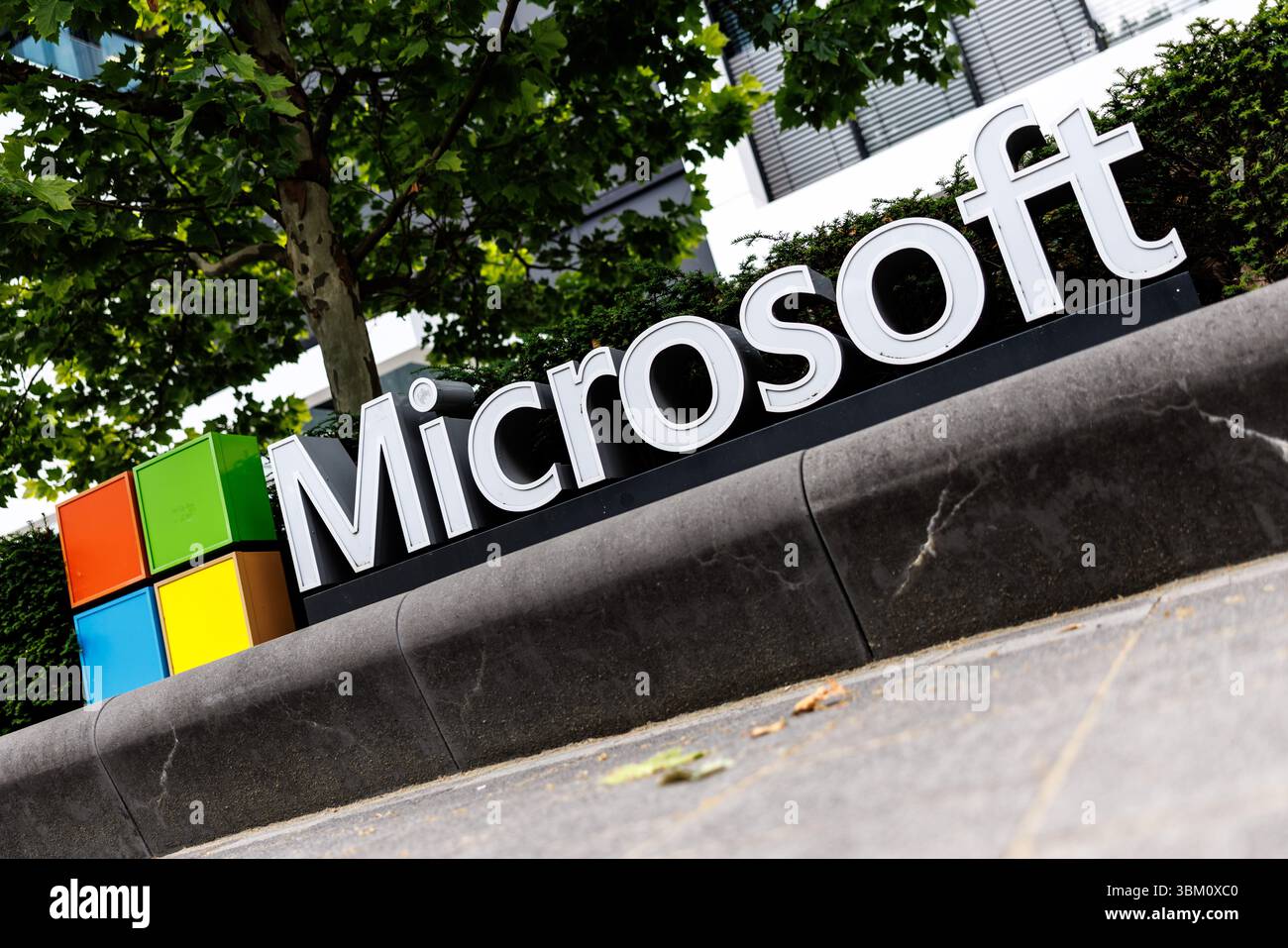 Munich, Germany. 23rd June, 2025. The Microsoft logo and lettering can ...