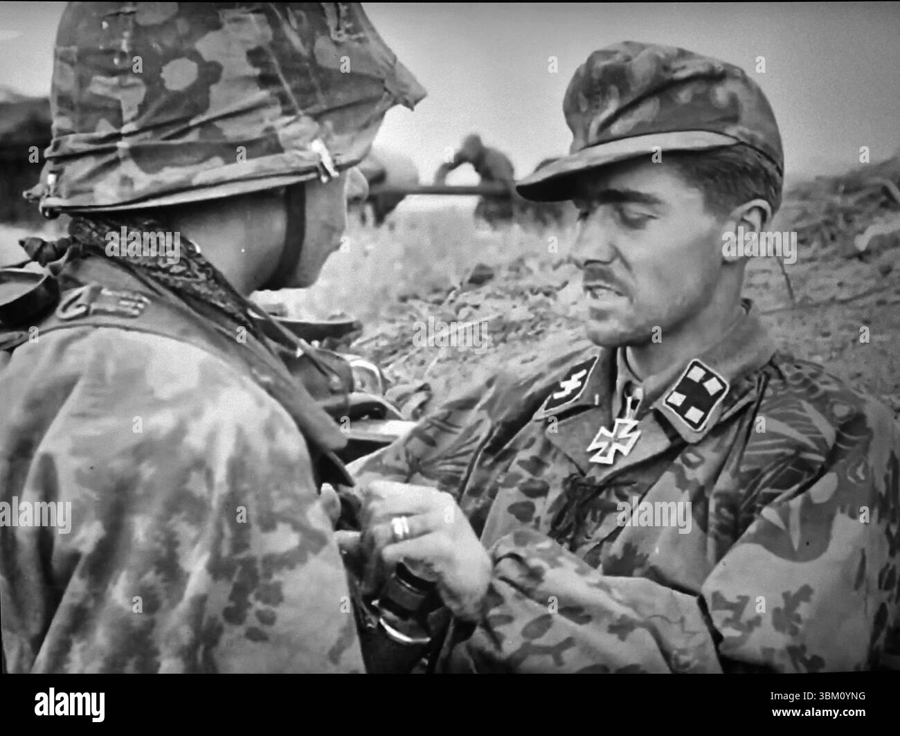 WW2 Screen B&W Still Waffen SS Major Joachim Peiper awards one of his ...