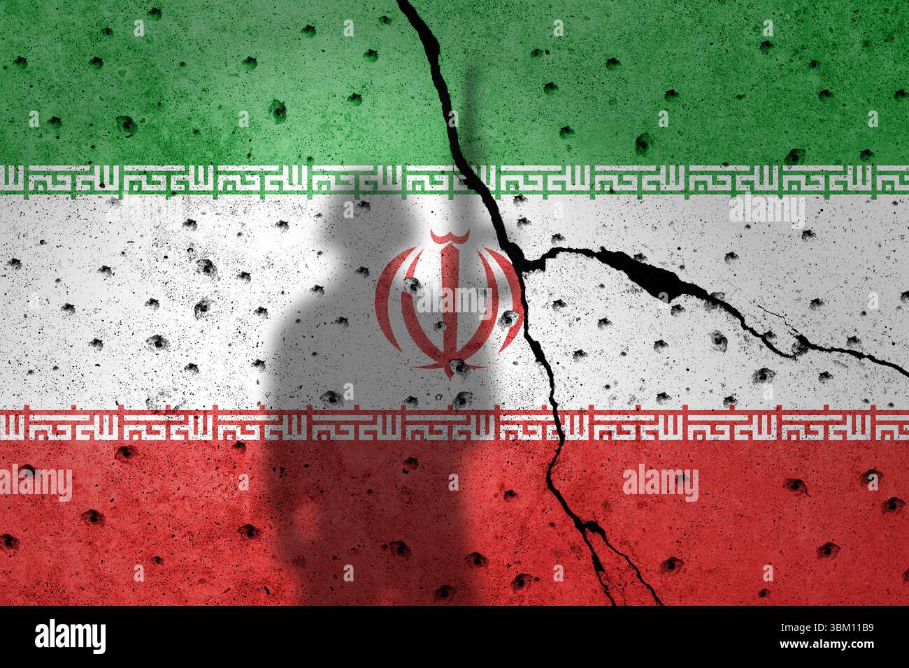 Flag of Iran painted on a concrete wall with soldier shadow Stock Photo ...