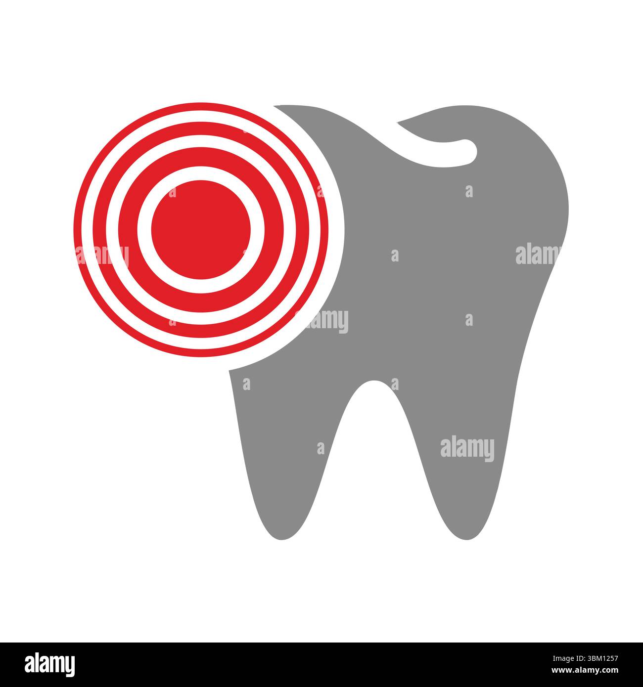 Toothache with tooth and red circle. Cavity, teeth decay and pain or ...