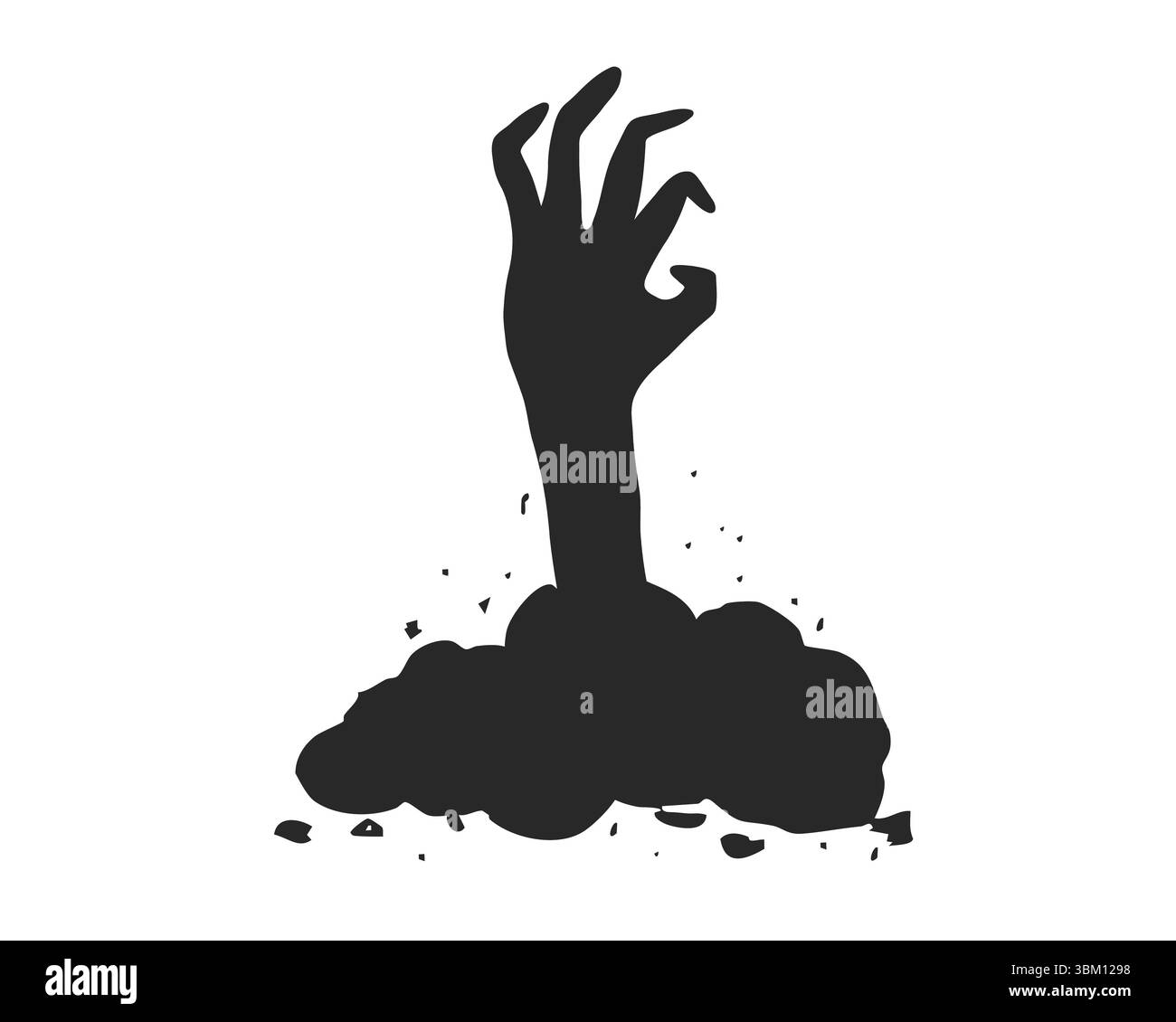 Spooky zombie hand silhouette rising from the ground on Halloween night ...
