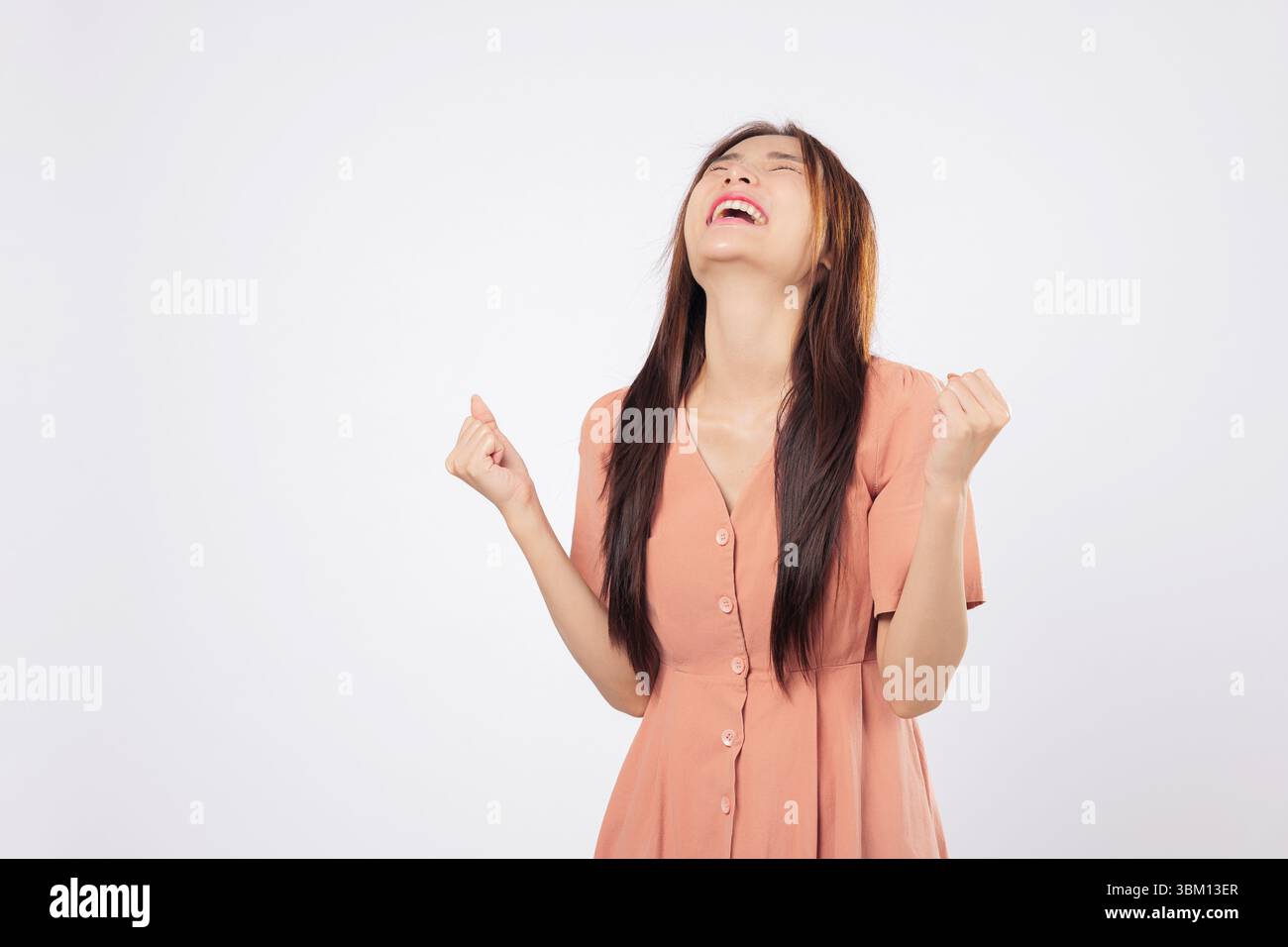 Woman success power pose with fists raised proudly expressing victory ...