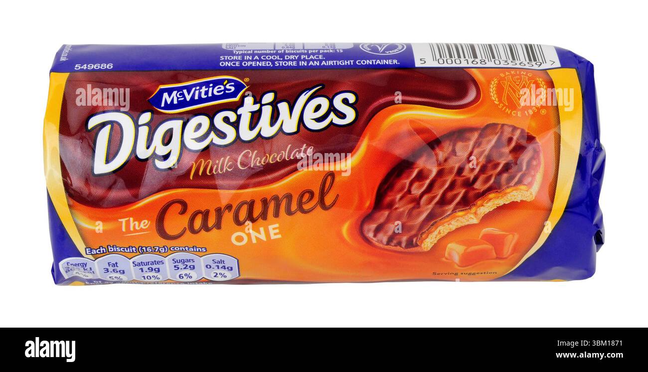 Mcvitie's caramel and milk chocolate wheatmeal digestive biscuits in a ...