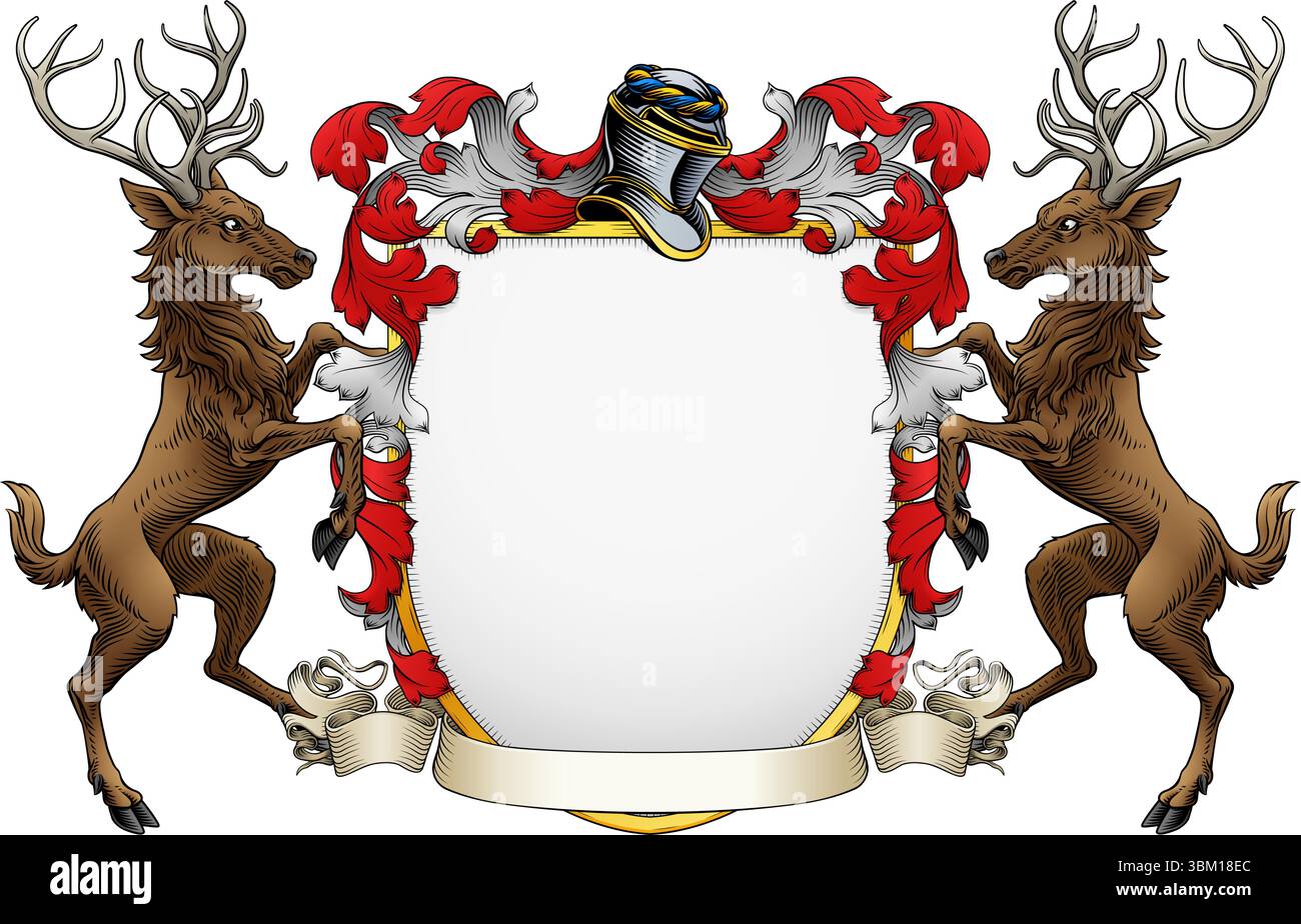 Heraldry Stag Deer Coat of Arms Heraldic Shield Stock Vector Image ...