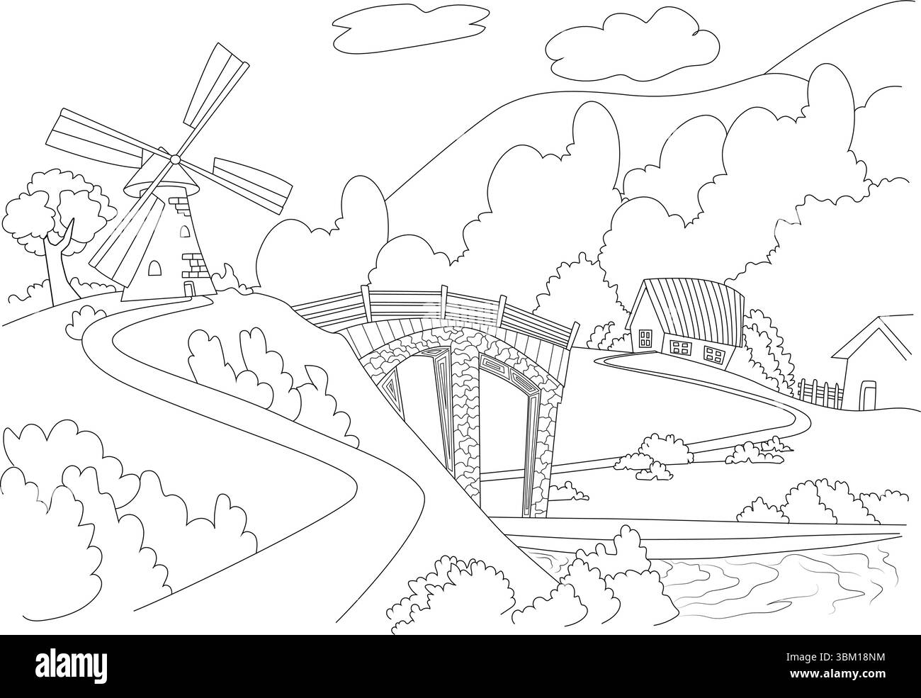 Tranquil scene rural road Stock Vector Images - Alamy