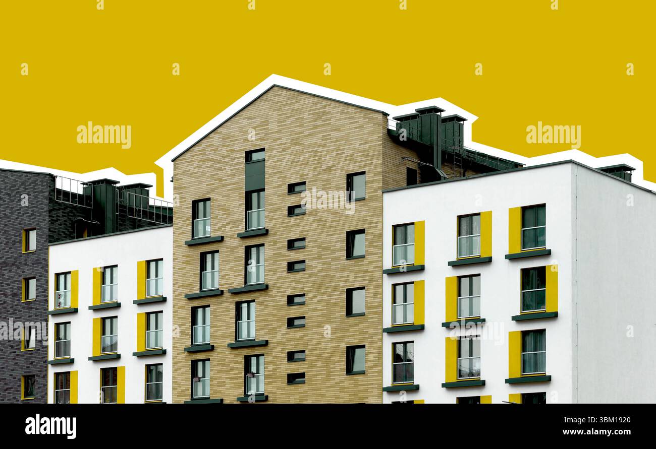 Building with Dutch gable architecture and yellow brick facade. Modern ...