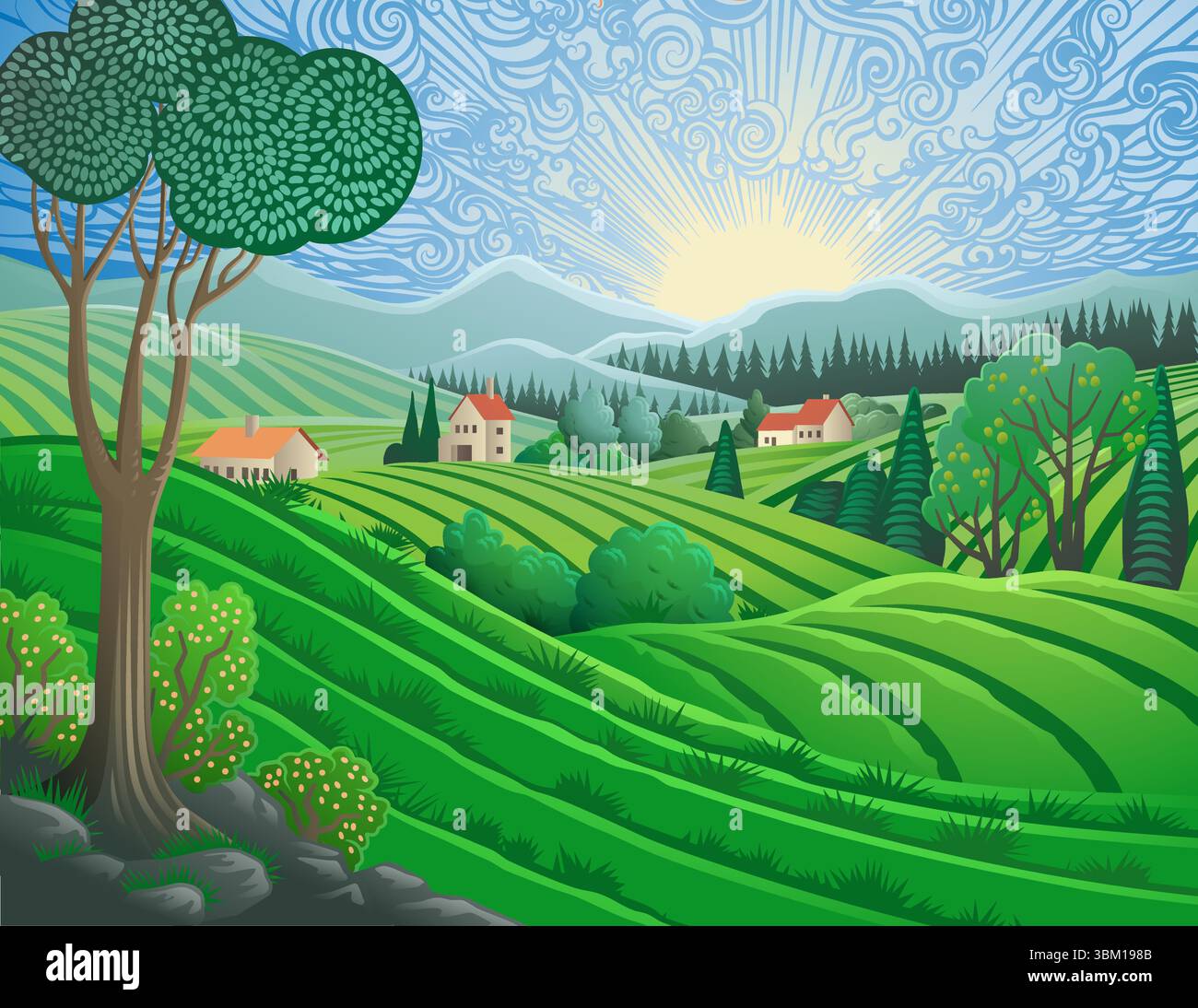 Landscape vineyard hills Stock Vector Images - Alamy