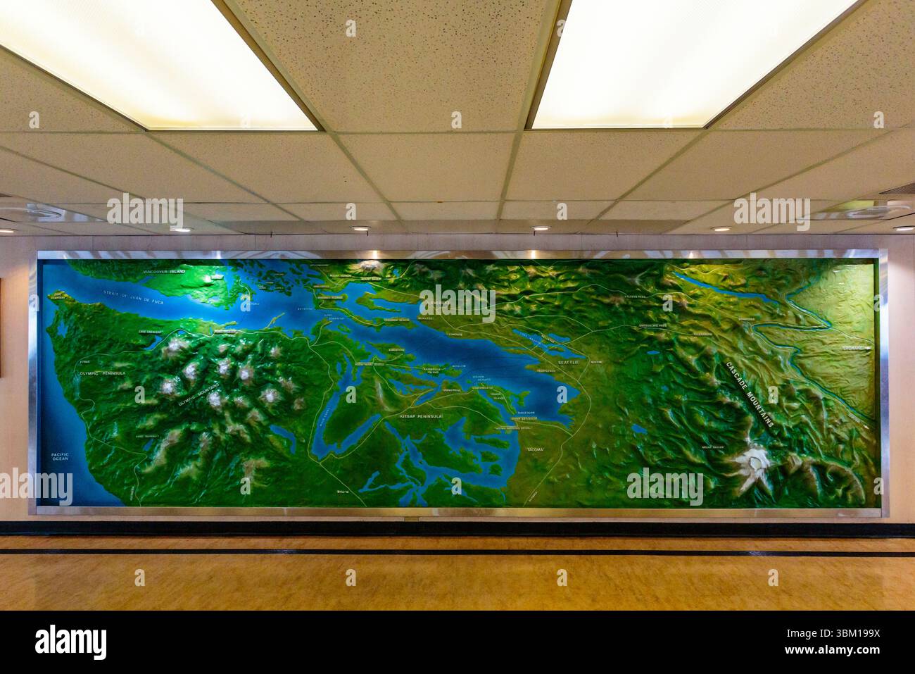 Giant wall topographic map of Washington State on the Walla Walla Ferry ...