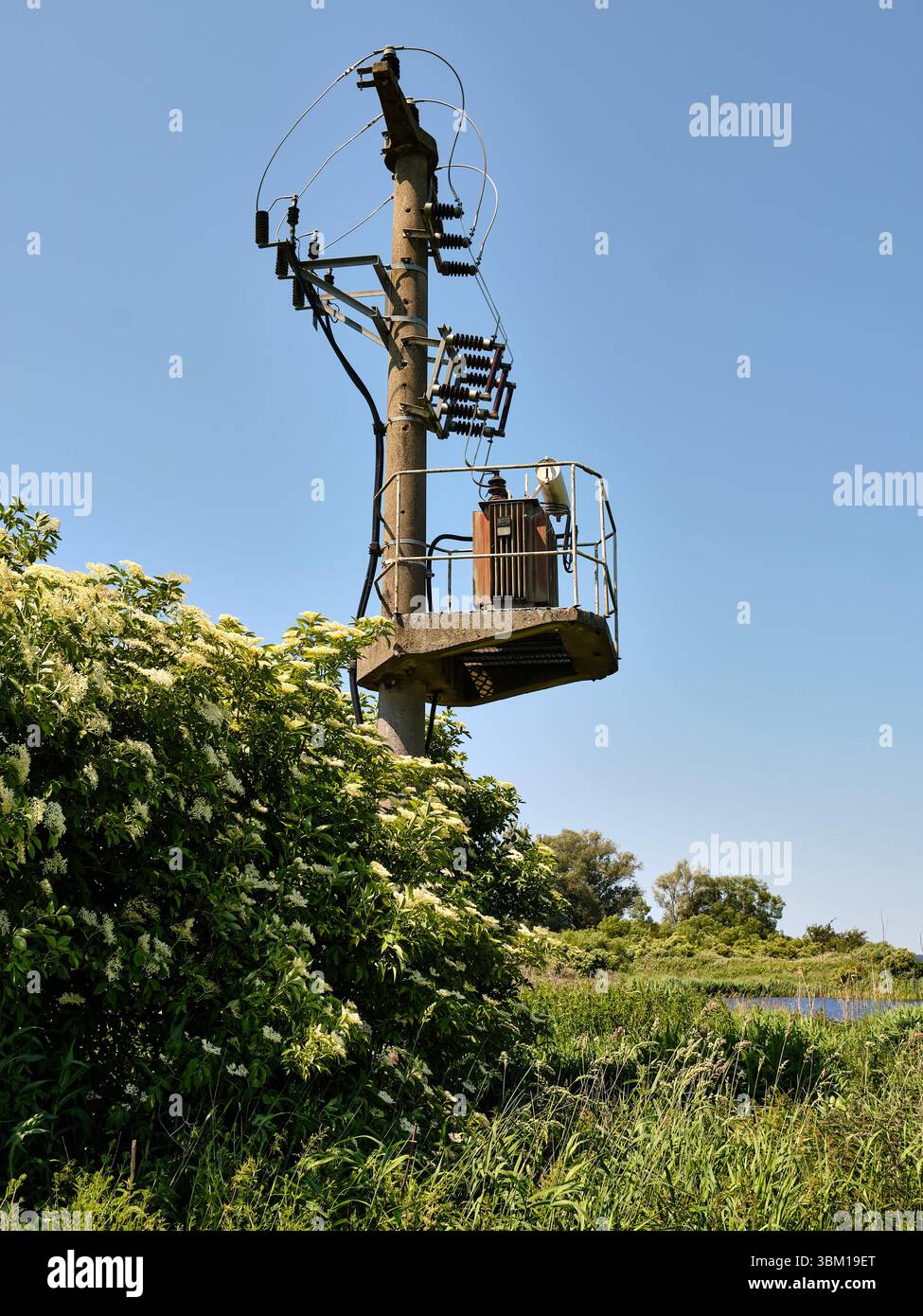 June 14, 2025 - Usedom-Germany: Concrete utility pole with mounted ...
