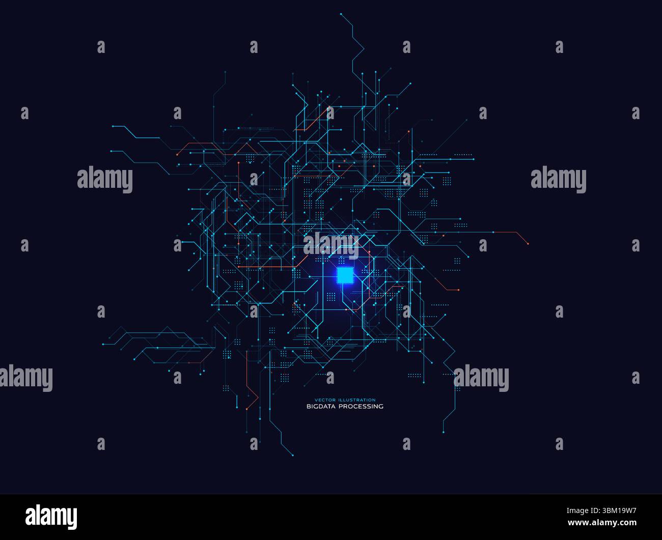 Big Data Processing Center Glow Grid. Futuristic Neural Network Flow ...