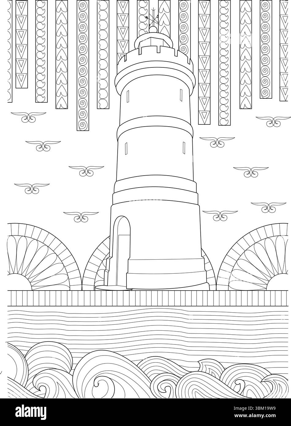 A captivating black and white line drawing showcasing a majestic ...