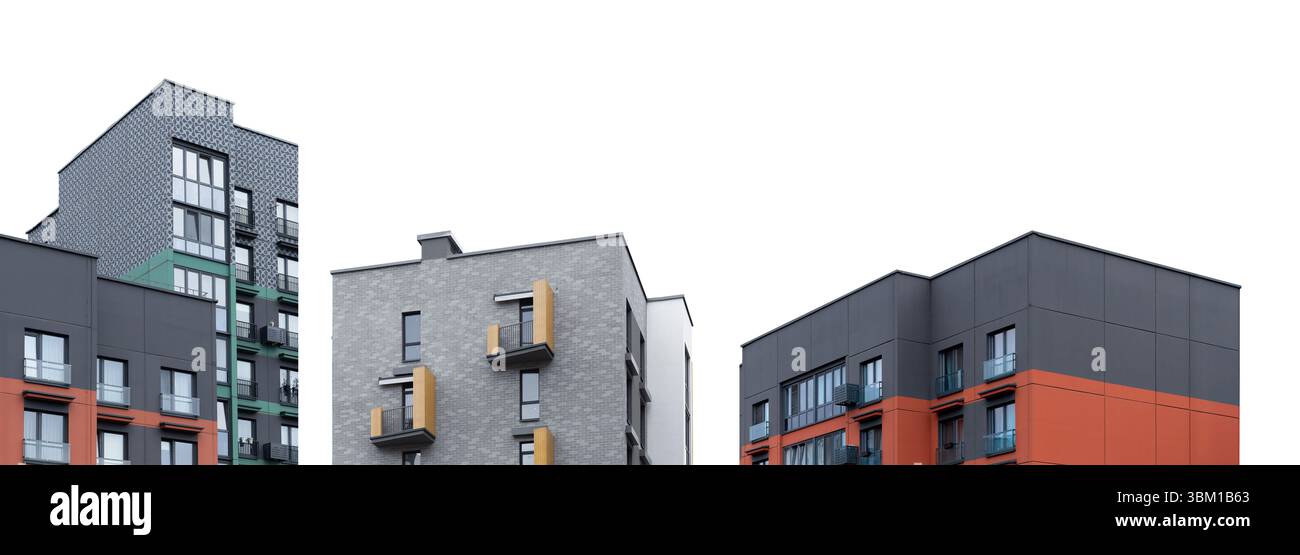 Tall modern condo building with concrete facade and multiple windows ...