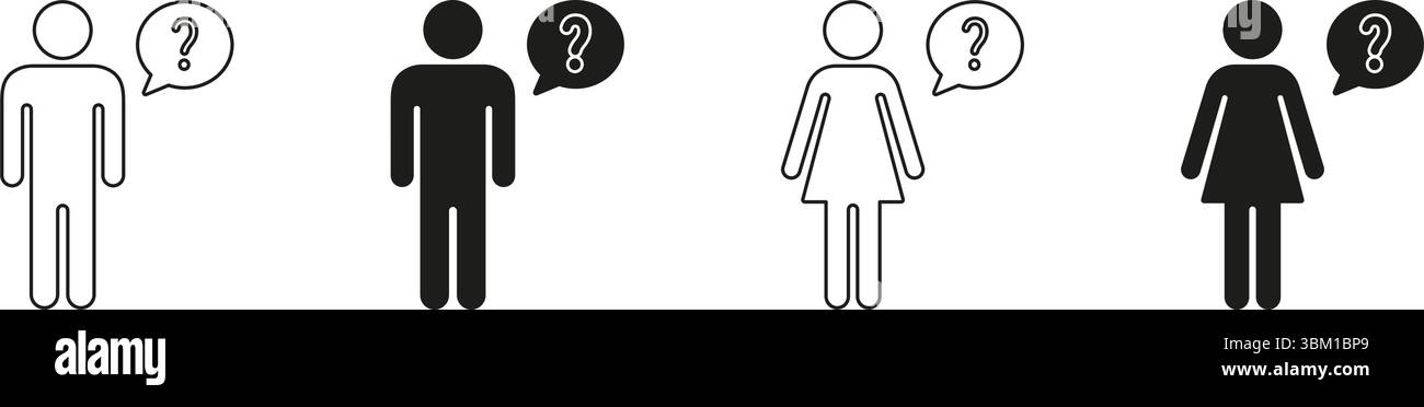 Male And Female Question Mark Speech Bubble Icon Set. Communication ...