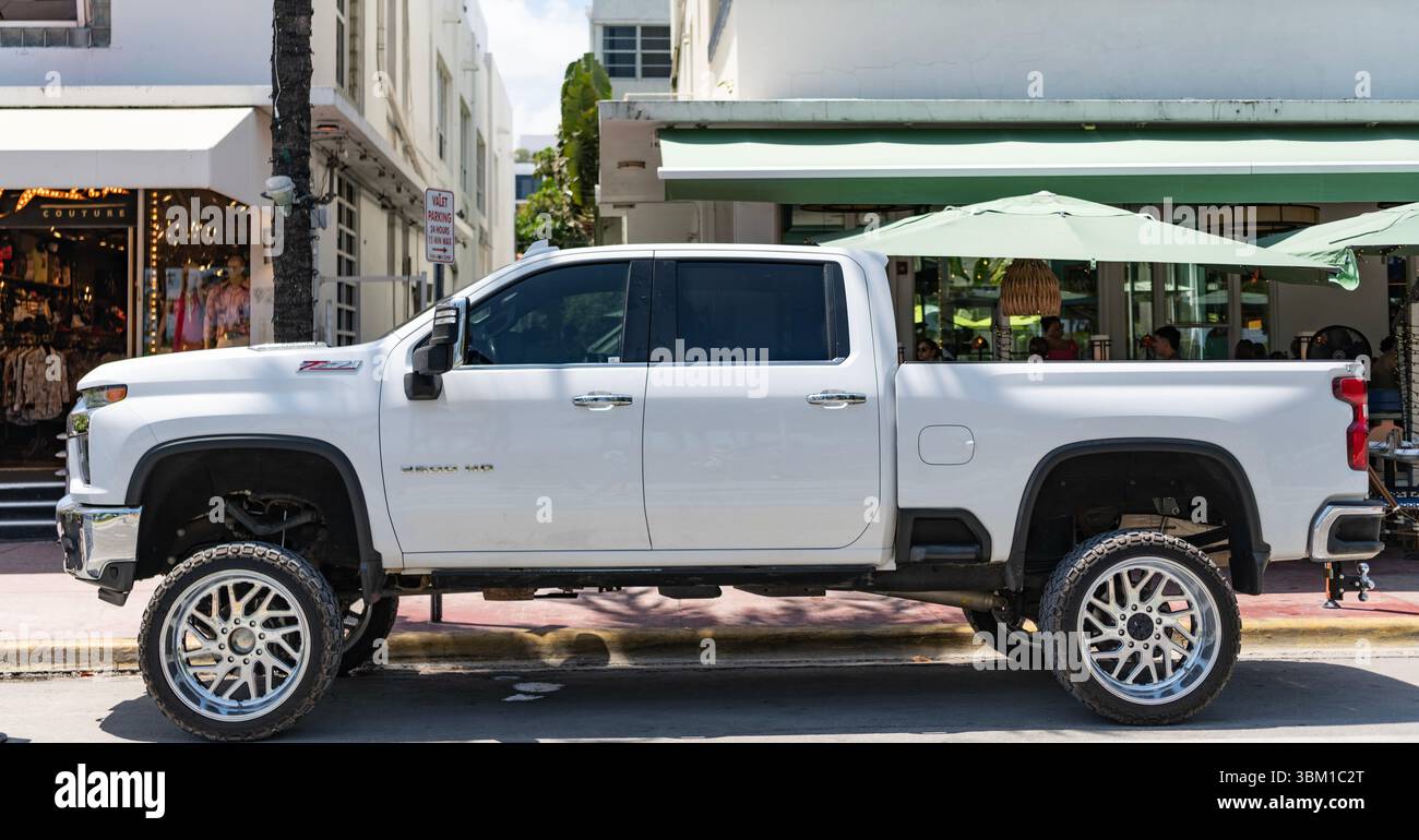 Miami, Florida, USA - April 21, 2025: Pickup truck Chevrolet Silverado ...