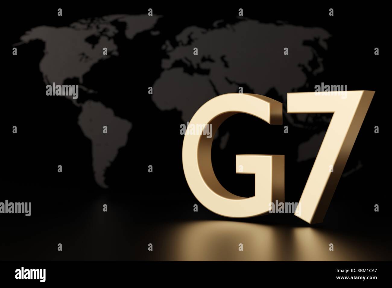 The G7 logo stands prominently in the foreground, while a silhouette of ...
