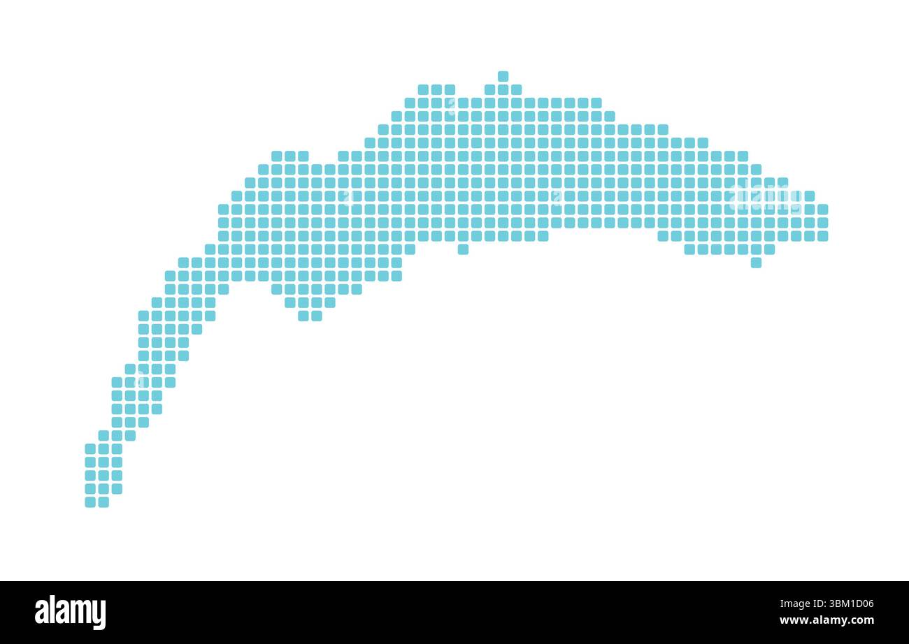 Stylised pixelated map of lake Geneva, lac Leman, blue silhouette ...