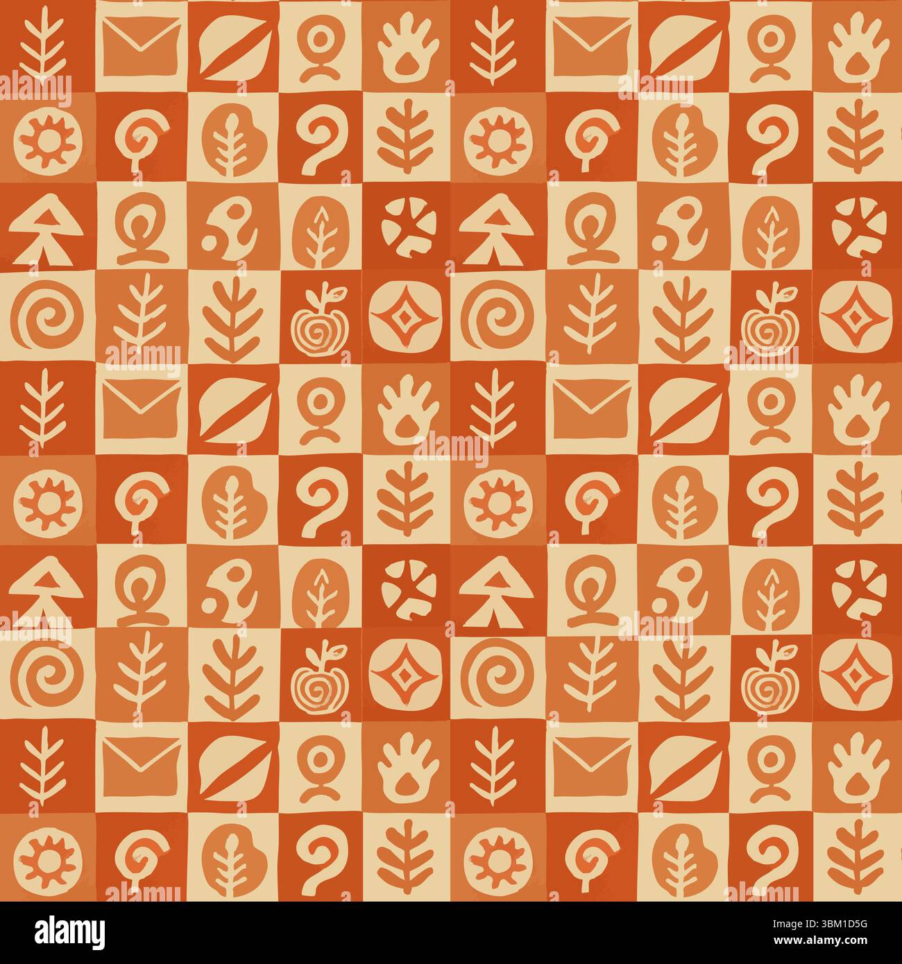 Abstract Tribal Symbols Seamless Pattern: Earthy Geometric Grid with ...