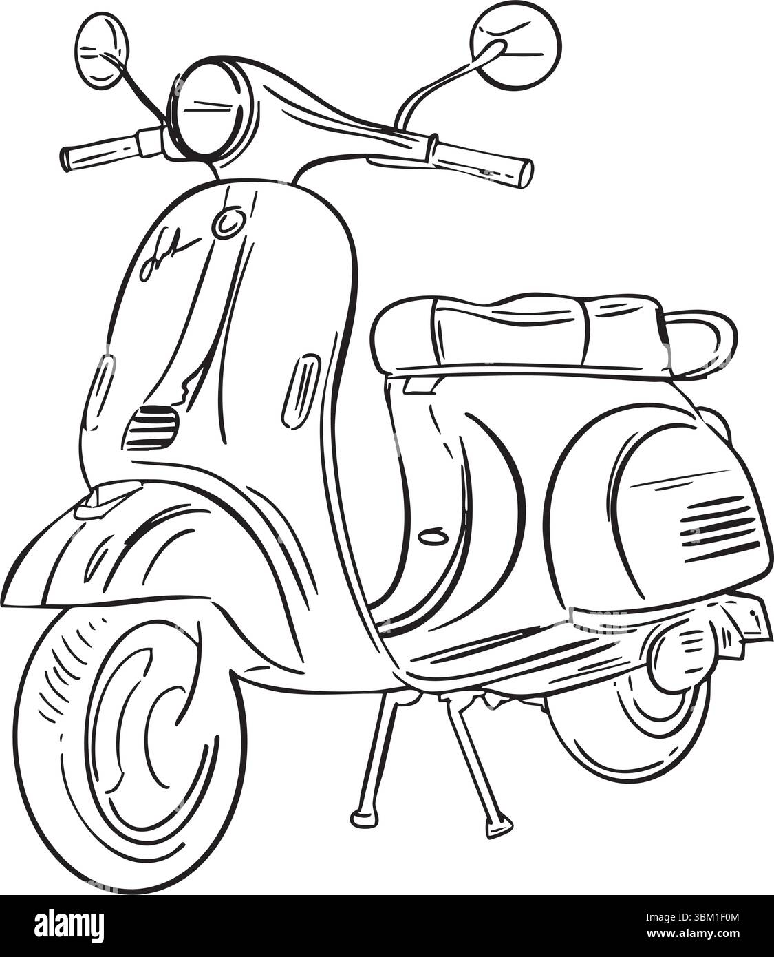 Retro scooter hand drawn ink line art, moped engraved vector ...