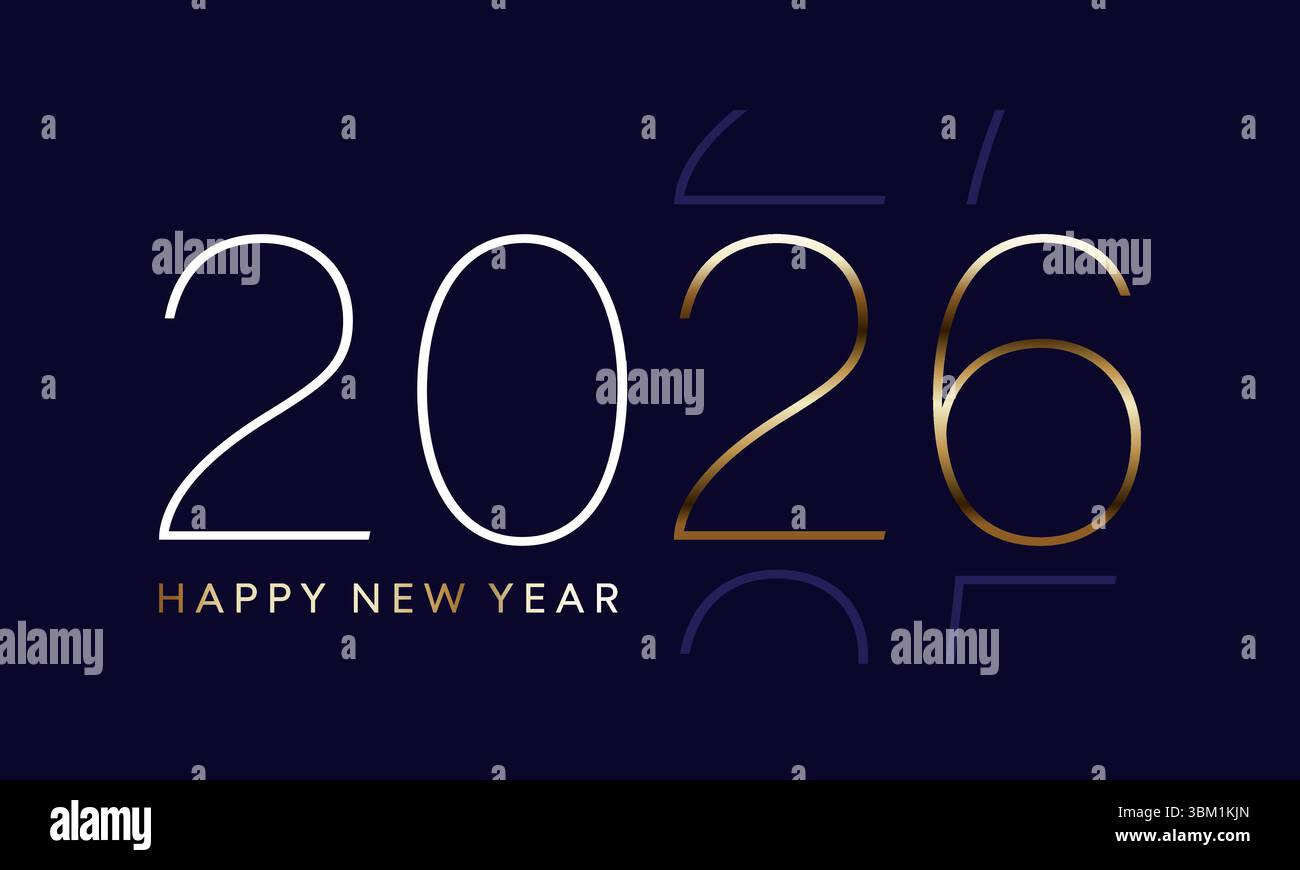 2026 gold number, happy New Year poster, vector card design Stock ...