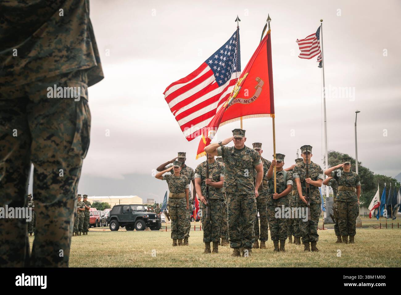 U.S. Marine Corps Lt. Col. Parker Consaul, center, outgoing commanding ...