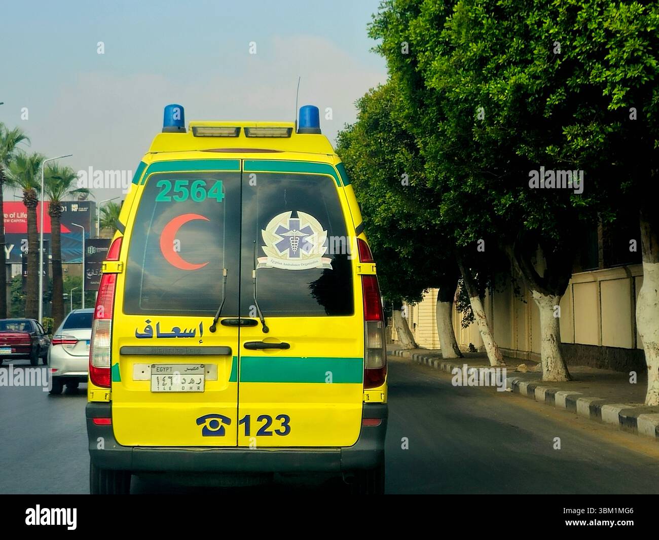 Cairo, Egypt, June 18 2025: Ambulance on road responding for an ...