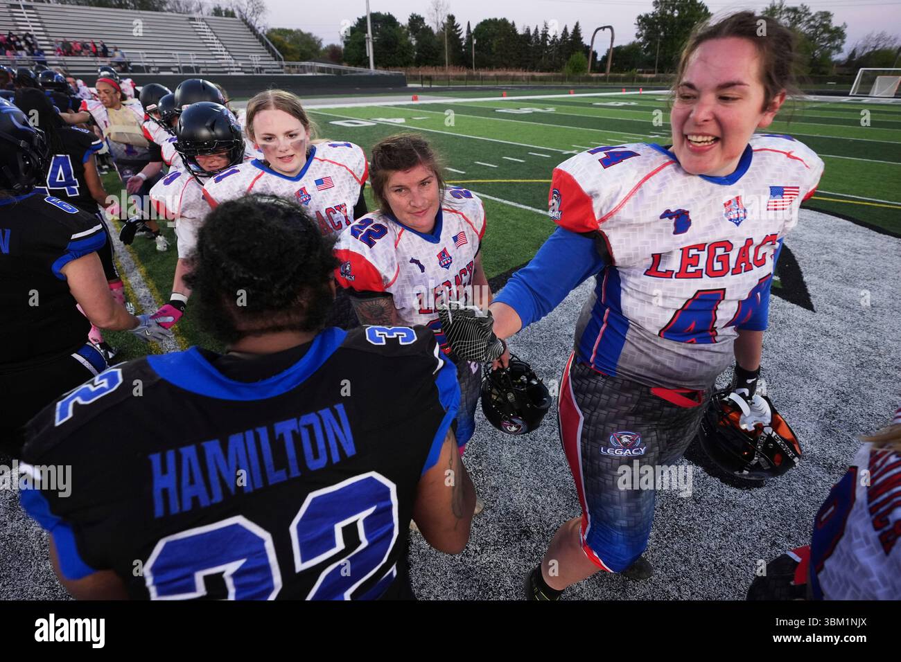Detroit Prowl's Jasmine Hamilton (32) reacts with Lansing Legacy's Hana ...