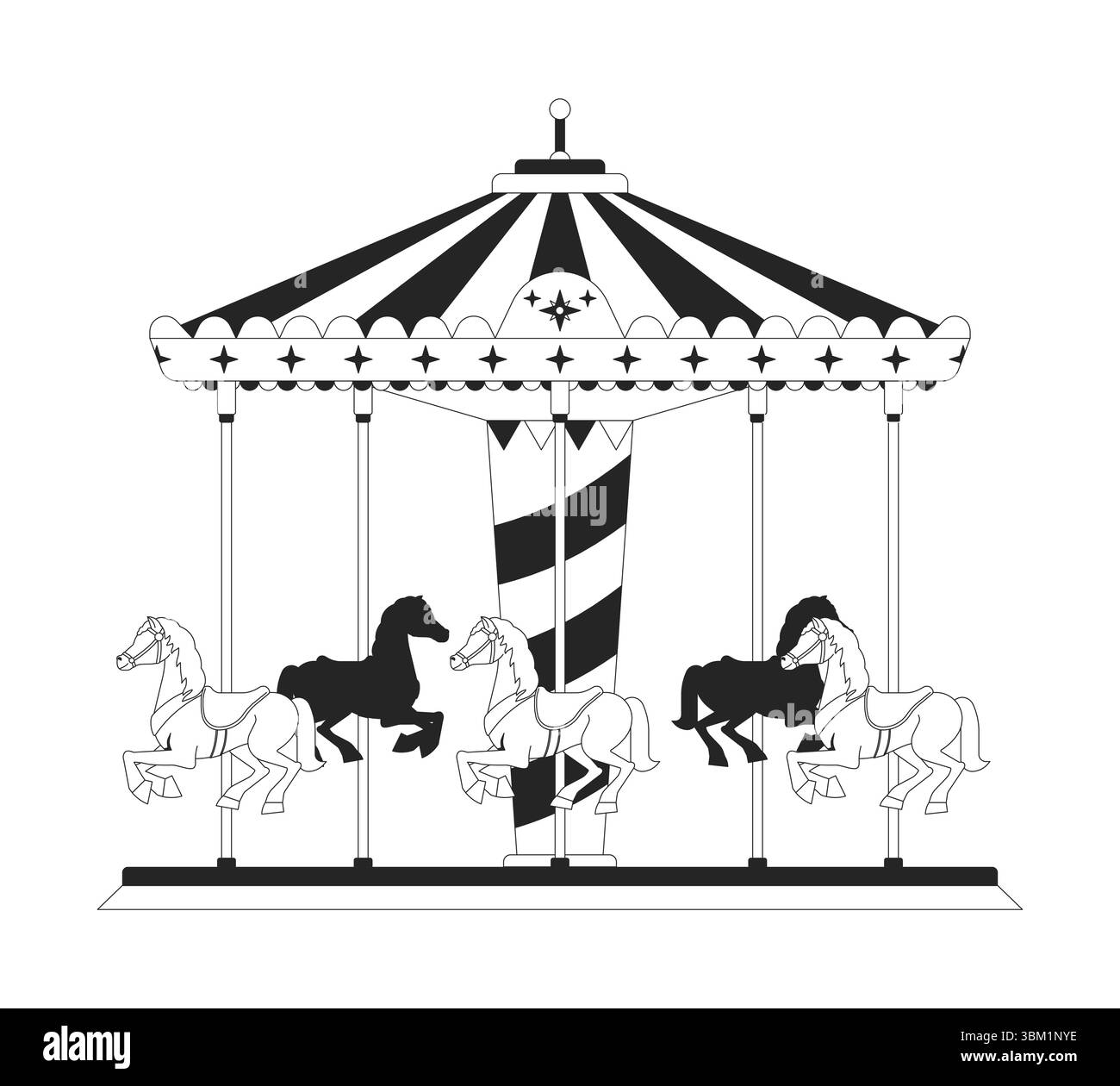 Vintage carousel with spinning horses 2D line object Stock Vector Image ...