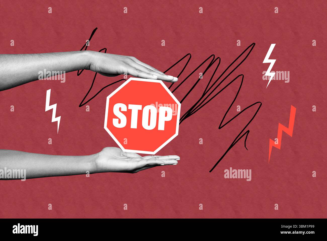 Creative artwork template sketch image 3D collage of hand hold between ...