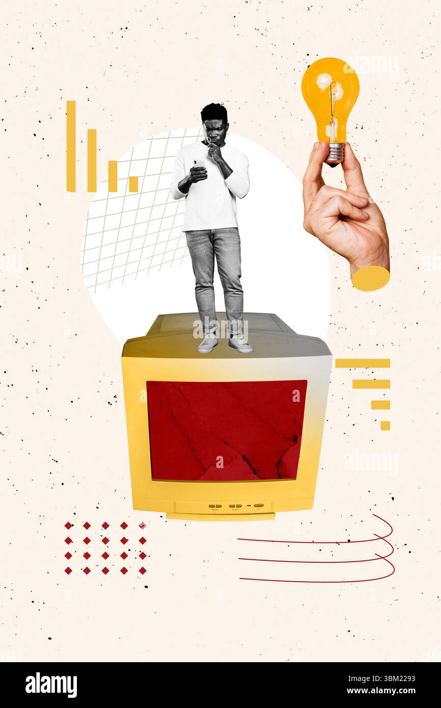 Trend artwork 3D photo collage design of think challenge decision ...