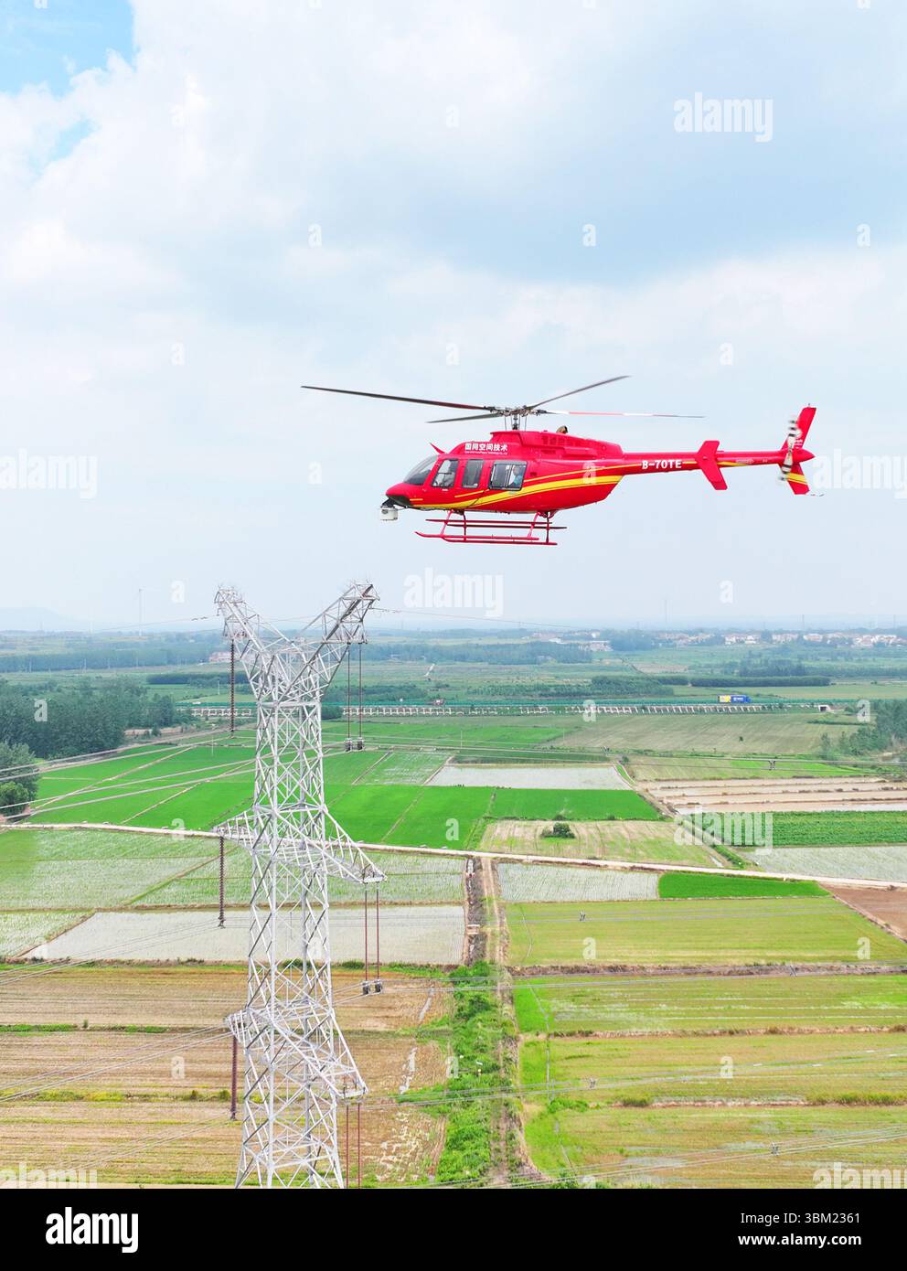 A helicopter is conducting aerial patrol and defect elimination ...