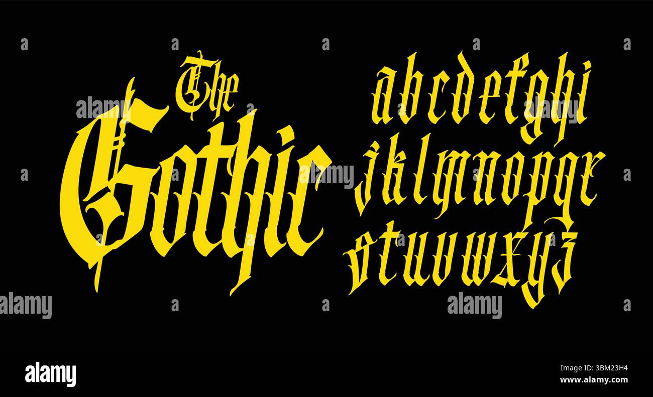 Gothic font from Latin letters. Vector. English alphabet. Medieval ...