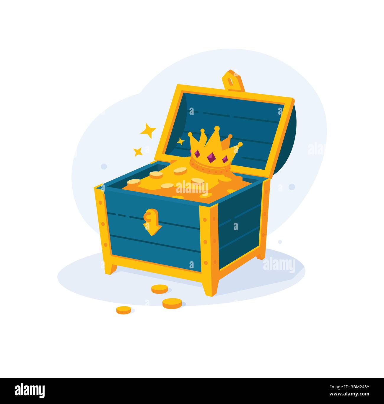 Illustration of a chest with coins and a crown. Vector. A symbol of ...