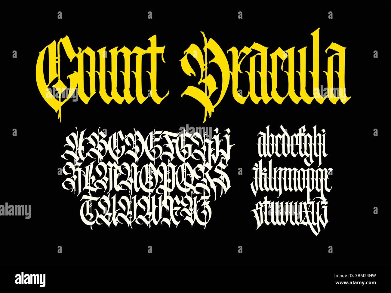 Gothic font from Latin letters. Vector. English alphabet. Medieval ...
