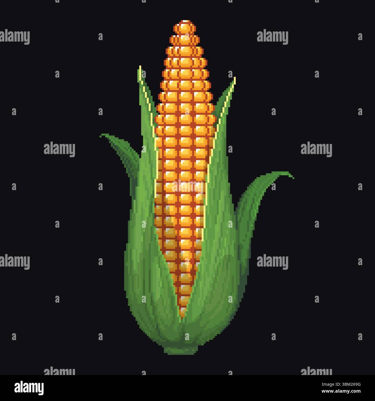 Corn cob with green husk in pixel art style, vector Stock Vector Image ...