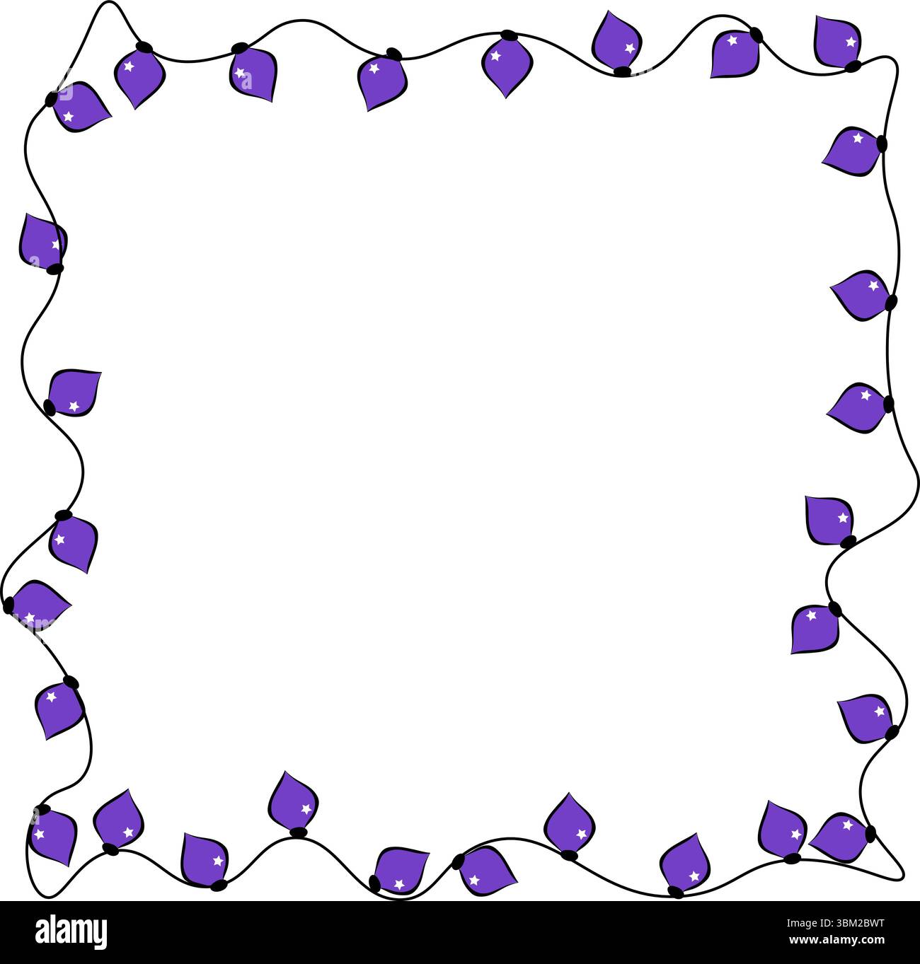Christmas lights square Frame template. Vector graphic line ink ...