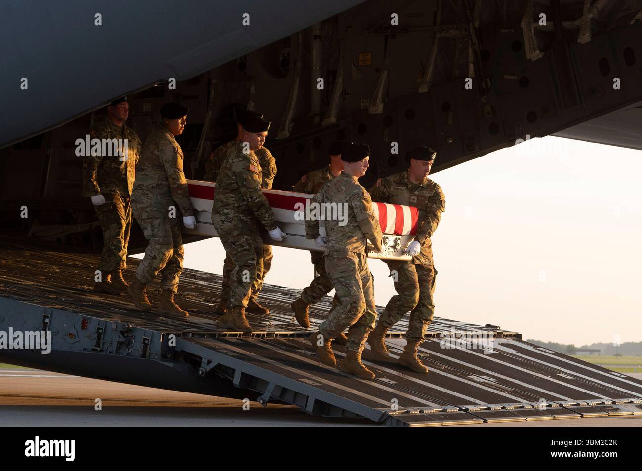 An Army carry team moves a transfer case containing the remains of Army ...