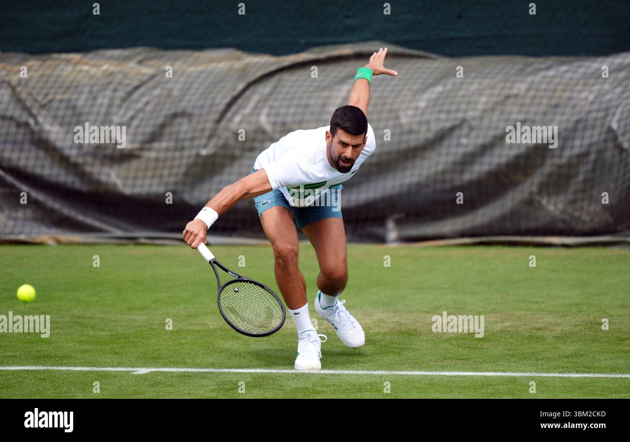 Novak Djokovic during a practice session at the All England Lawn Tennis ...