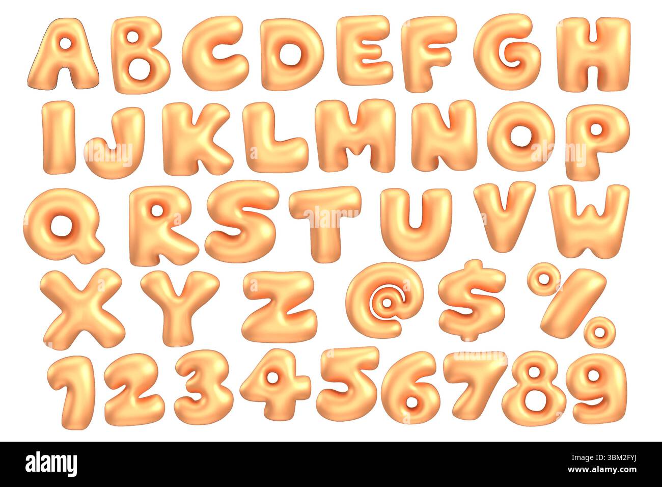 3d style vector of inflated glossy orange metallic alphabet and numbers ...