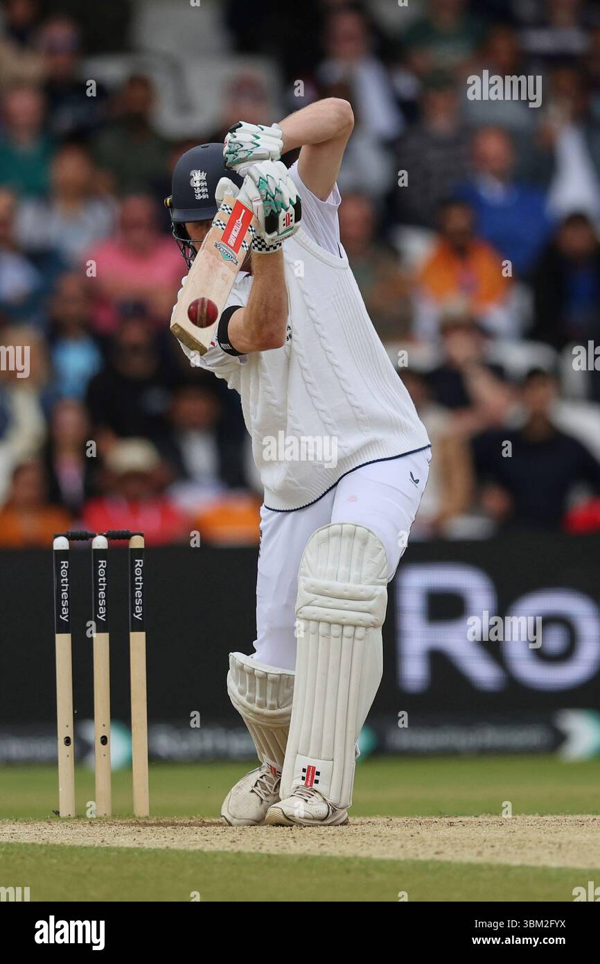 England's Zak Crawley plays a shot on day five of the first cricket ...
